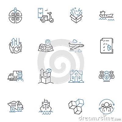 Intermodal Transportation Line Icons Collection. Containerization ...