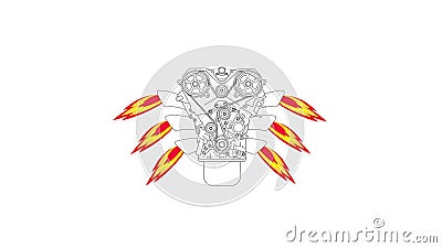Internal Combustion Engine, with Fire from the Exhaust Pipe. White ...