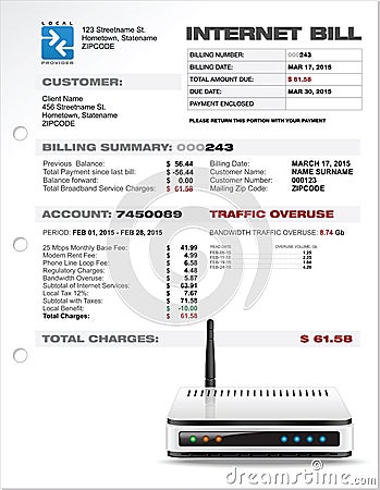 Internet ISP Expenses Bill Document Template With Router Vector ...