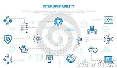Interoperability Concept With Icon Set Template Banner With Modern Blue ...