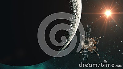 Interplanetary Space Station Orbiting the Moon. 4K Stock Footage ...