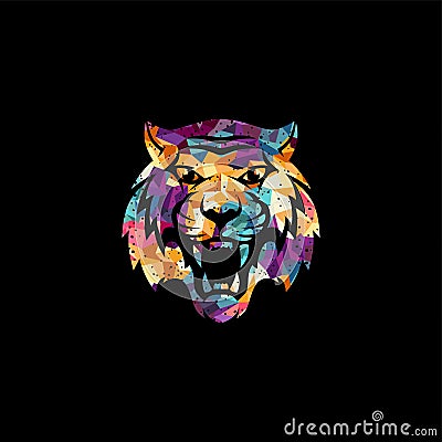 Intimidating Tiger Front View Theme Logo Template Cartoon Vector ...