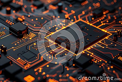 Intricate Circuit Board With Glowing Red Connectors And Electronic ...