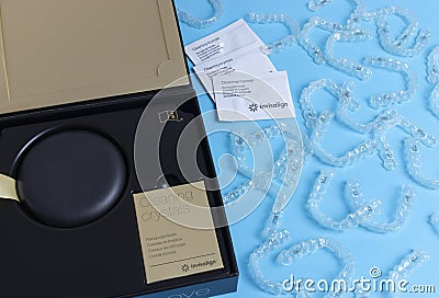 Invisalign Transparent Retainers Box Package On Blue Backround ...