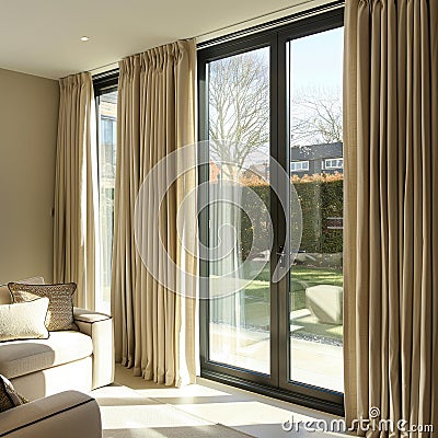 Inviting Living Room Basks In Natural Light Pouring Through Expansive ...