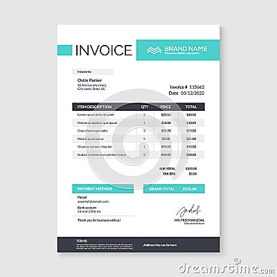 Invoice Minimal Design Template. Bill Form Business Invoice Accounting ...