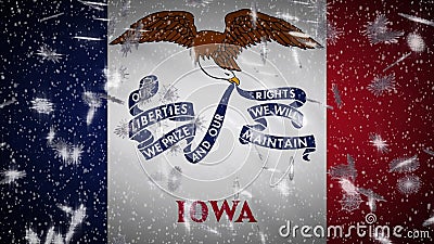 Iowa Flag Falling Snow, New Year and Christmas Background, Loop Stock ...