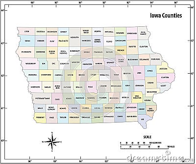Iowa State Outline Administrative And Political Vector Map In Color ...