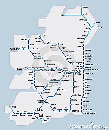 Ireland Railway Map Stock Illustration - Image: 68887736
