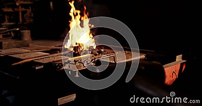 Burning Fire At Fireplace For Blacksmith Work Stock Footage - Video of ...