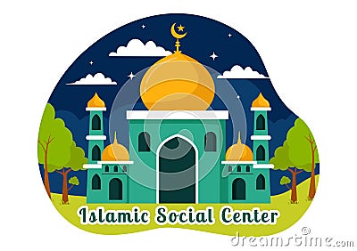Islamic Social Center Vector Illustration Featuring Mosques ...