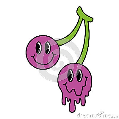 Isolated Colored 60s Groovy Cherry Emote Vector | CartoonDealer.com ...