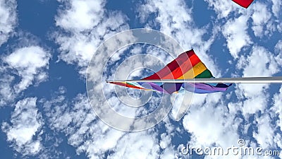 Cusco Flag Waving, Peru. Inka Rainbow Flag of Cusco Peru Blows in the ...