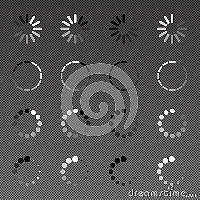 Isolated Loading, Preloader Icon Set Of Black, White And Transparency On Gradient Grid ...