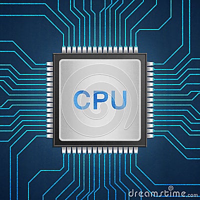 Isolated Paper Cut Of Cpu Chip On Blue Circuit Is Central Processor ...