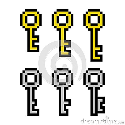 Pixel Art 8-bit Set Of Different Style Pixelated Keys - Isolated Vector ...
