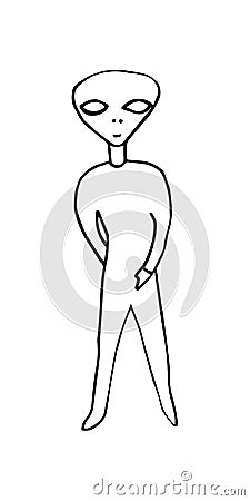 Isolated On White Background Picture Alien, Hand Drawing, Vector Stock ...
