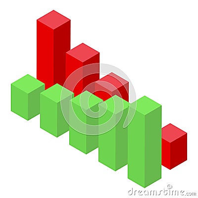 Isometric Bar Chart Showing Decreasing Trend With Red And Green Bars ...