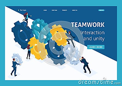 Isometric Business Team Working Cohesively Vector Illustration ...