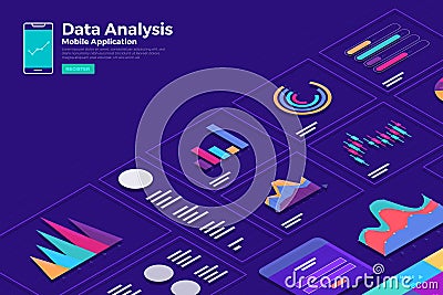 Isometric Data Analysis Graph Vector Illustration | CartoonDealer.com #142774582