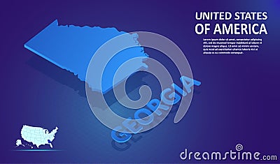 Isometric Georgia State Map On Blue And Glowing Background. 3D Detailed ...