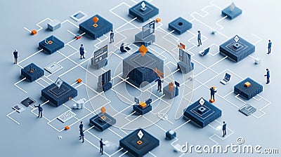Isometric Illustration Showing A Blockchain Network With Business ...