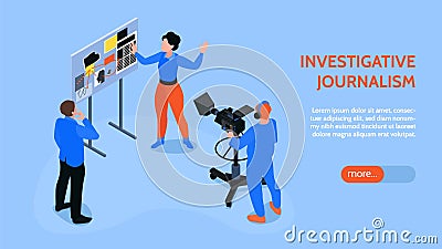 Isometric Journalist Horizontal Banner Cartoon Vector | CartoonDealer ...