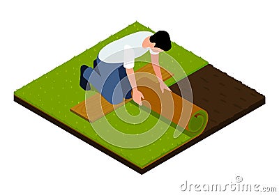 Isometric Rolled Lawn Installation Cartoon Vector | CartoonDealer.com ...