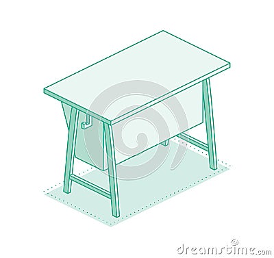 Isometric School Desk Table. Outline Object Isolated On White ...