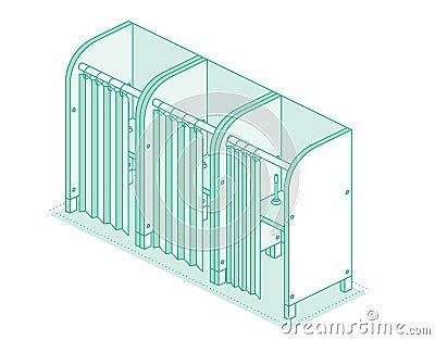 Isometric Separated Voting Booths With Close And Open Curtains And Pen ...
