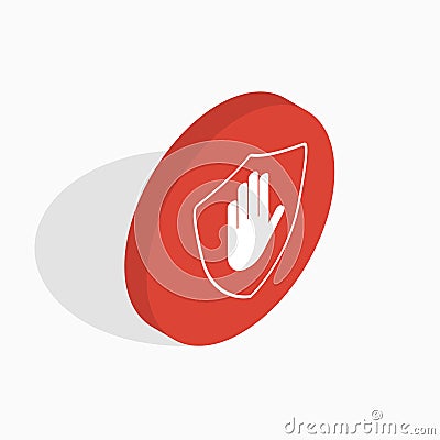 Isometric Shield With Hand Block Icon. Stop Hand Red Prohibition ...