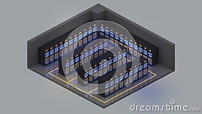 Isometric View Of A Medium Size Server Room,Data Center With Multiple ...