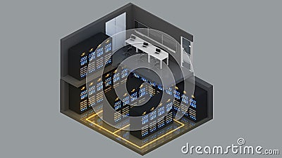 Isometric View Of A Small Server Room And Control Room,Data Center With ...