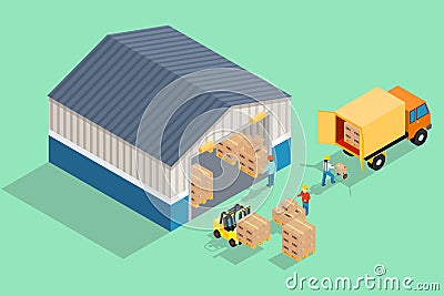 Isometric Warehouse. Loading And Unloading From Cartoon Vector ...