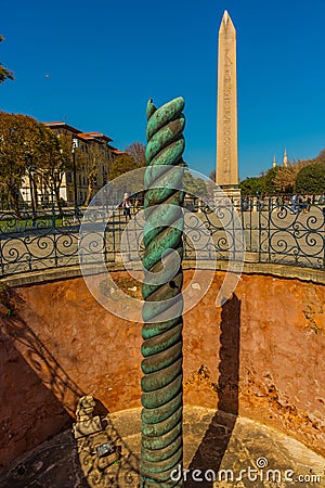 ISTANBUL, TURKEY: Snake Column And Egyptian Obelisk In Sultanahmet ...