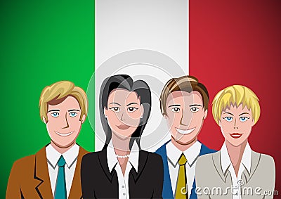 Italian People, Ahead Of The Flag. Portrait Of Teamwork In Flat Design ...