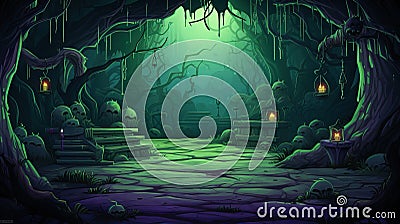 Witch's Lair Hidden Deep Within A Haunted Forest. 2d Cartoon ...