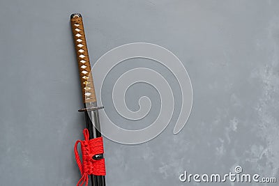 Japanese Katana Sword With Loft Concrete Background. Royalty-Free Stock ...