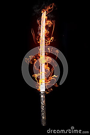 Japanese Sword In Flames Stock Photos - Image: 21910443