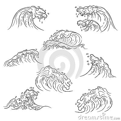 Japanese Wave Vector Set And Thai Style.Outline Wave Isolate On White ...