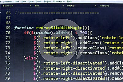 Javascript Front-end Code. Computer Programming Source Code. Abstract Screen Of Web Developer ...