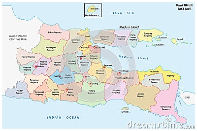 Jawa Timur, East Java Administrative And Political Vector Map ...