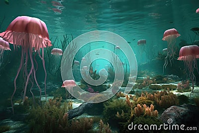 Jellyfish Migration Near A Coral Reef Ecosystem Royalty-Free Stock ...