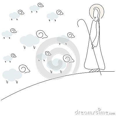 Jesus Christ The Good Shepherd Line Drawing, Vector Illustration ...