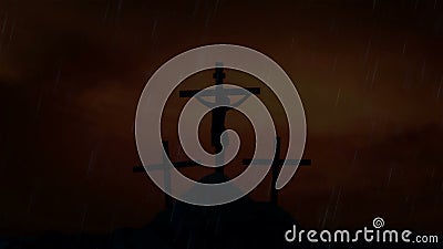 Jesus on the Cross Under a Lightning Storm and Rain Stock Video - Video ...