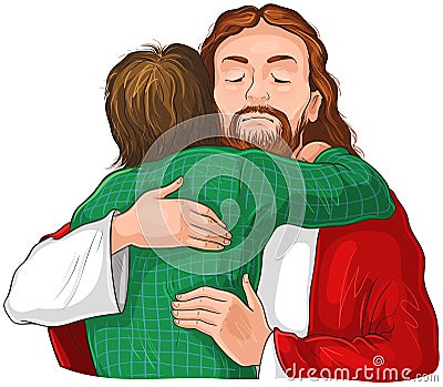 Jesus Hugging Child Image. Vector Cartoon Christian Illustration ...