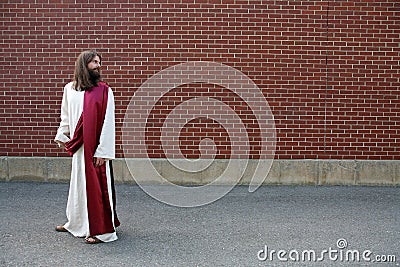 Jesus Looking Over His Shoulder At Blank Wall Stock Photo ...