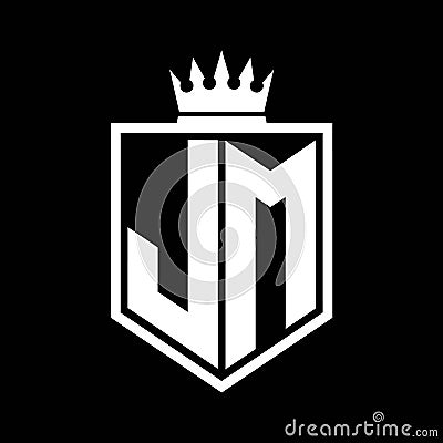 JM Logo Monogram Bold Shield Geometric Shape With Crown Outline Black ...