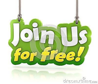 Join Us For Free Text Banner Hanging On White Background Stock ...
