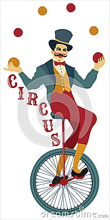 Juggler On Unicycle. Circus Performer. Petro Vector Isolated ...